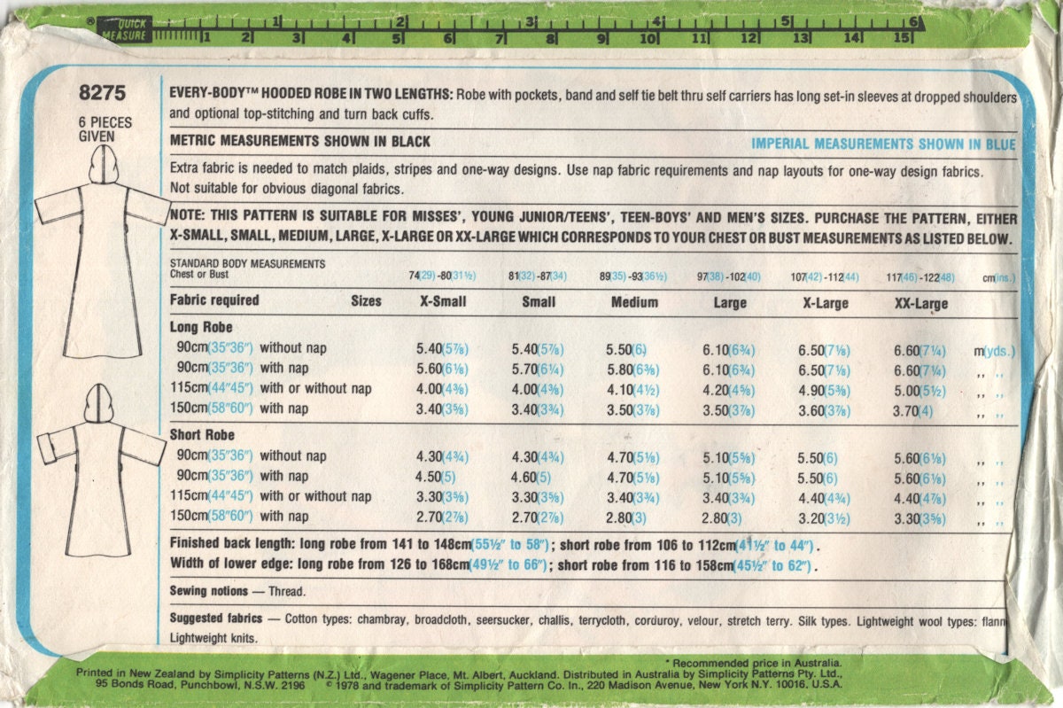 Simplicity 8275 Hooded Robe in Two Lengths, Uncut, Factory Folded Sewi – Patterns Central