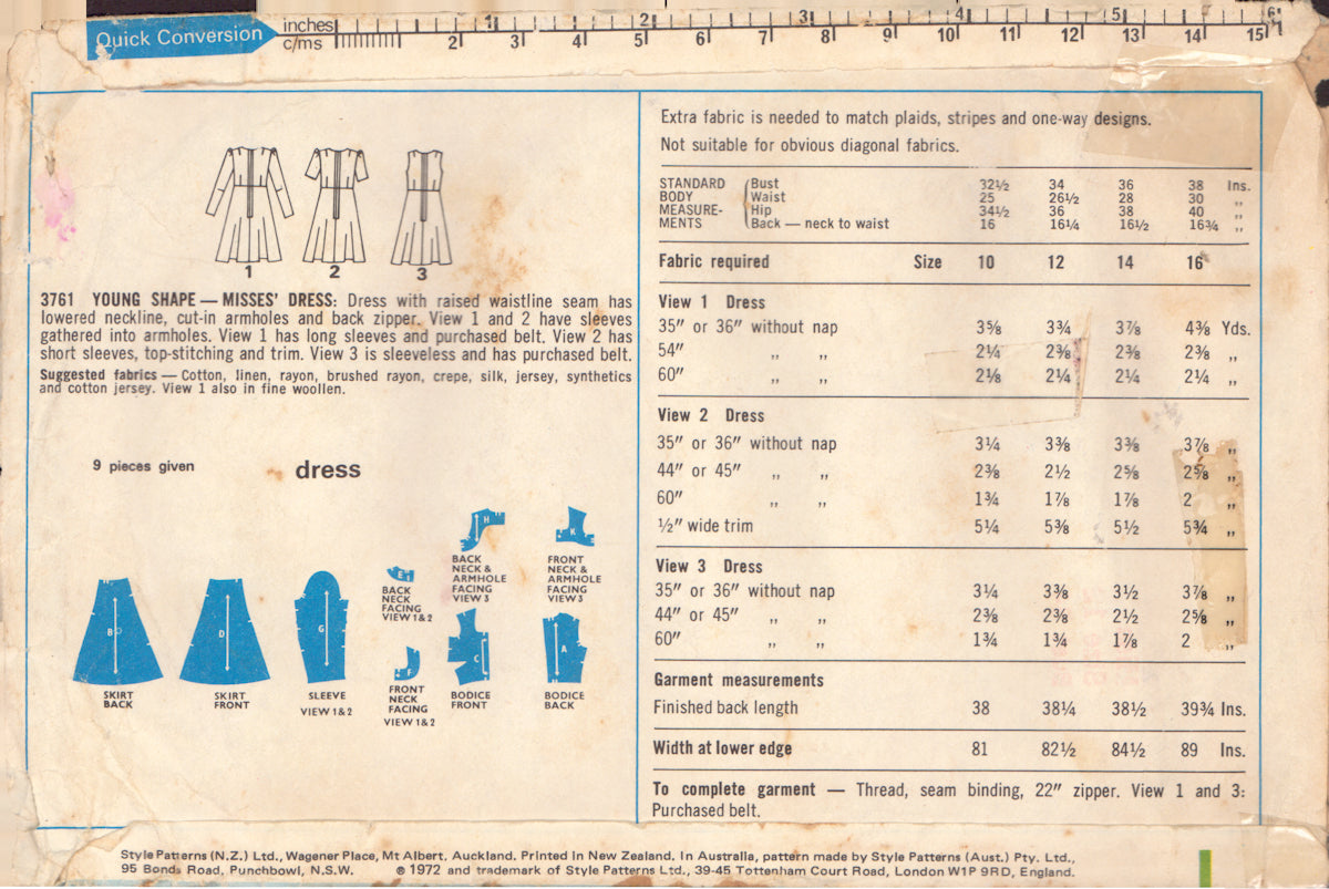 Style 3761 Sewing Pattern, Dress, Size 12, Cut, Complete – Patterns Central