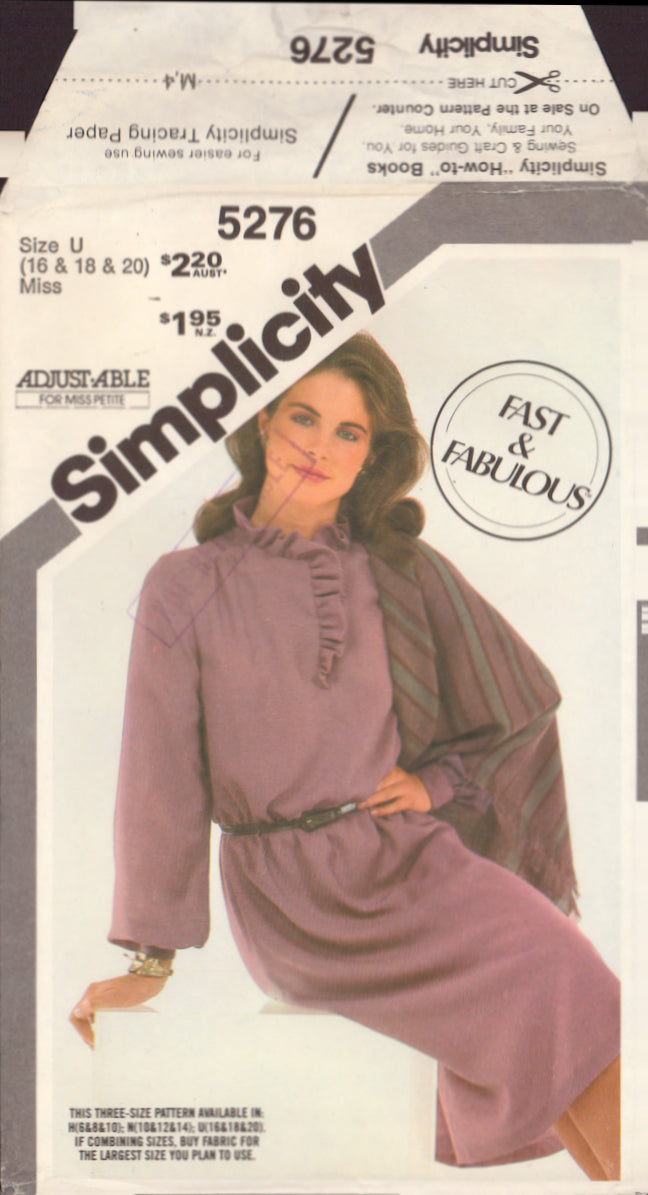 Simplicity 5276 Sewing Pattern, Dress and Shawl, Size 16-18-20, Cut, C ...