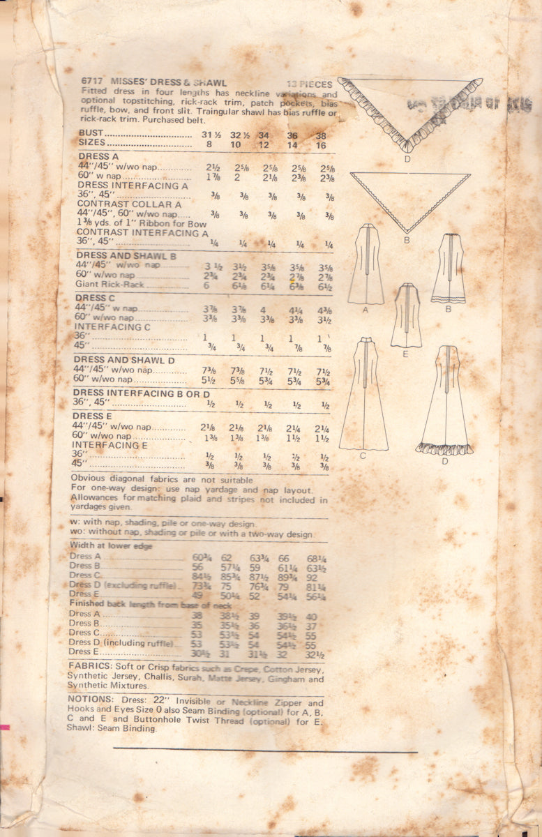 Butterick 6717 Sewing Pattern, Dress and Shawl, Size 12, Cut, Complete ...