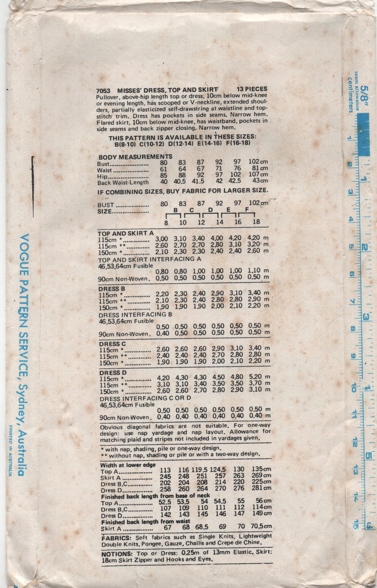 Vogue 7053 Retro 70s Dress, Top and Skirt, Uncut, Factory Folded, Sewi ...