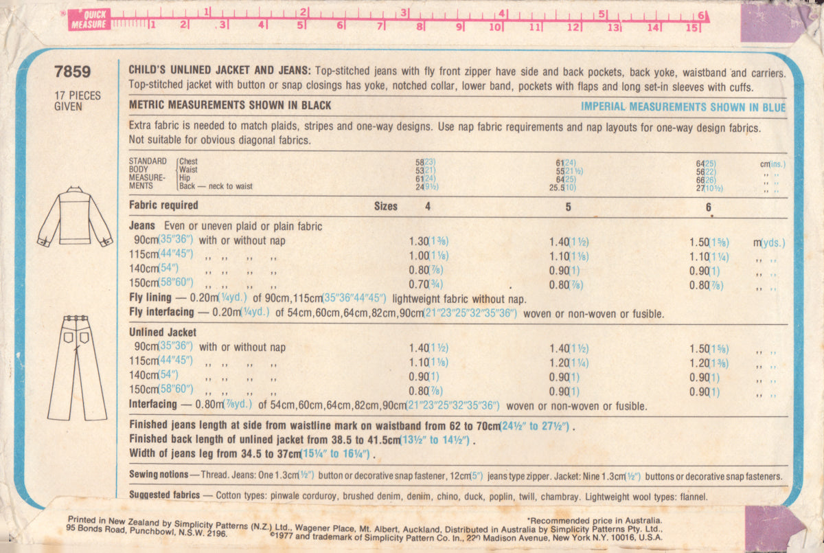 Simplicity 7859 Sewing Pattern, Child's Jacket and Jeans, Size 5&6, Pa ...