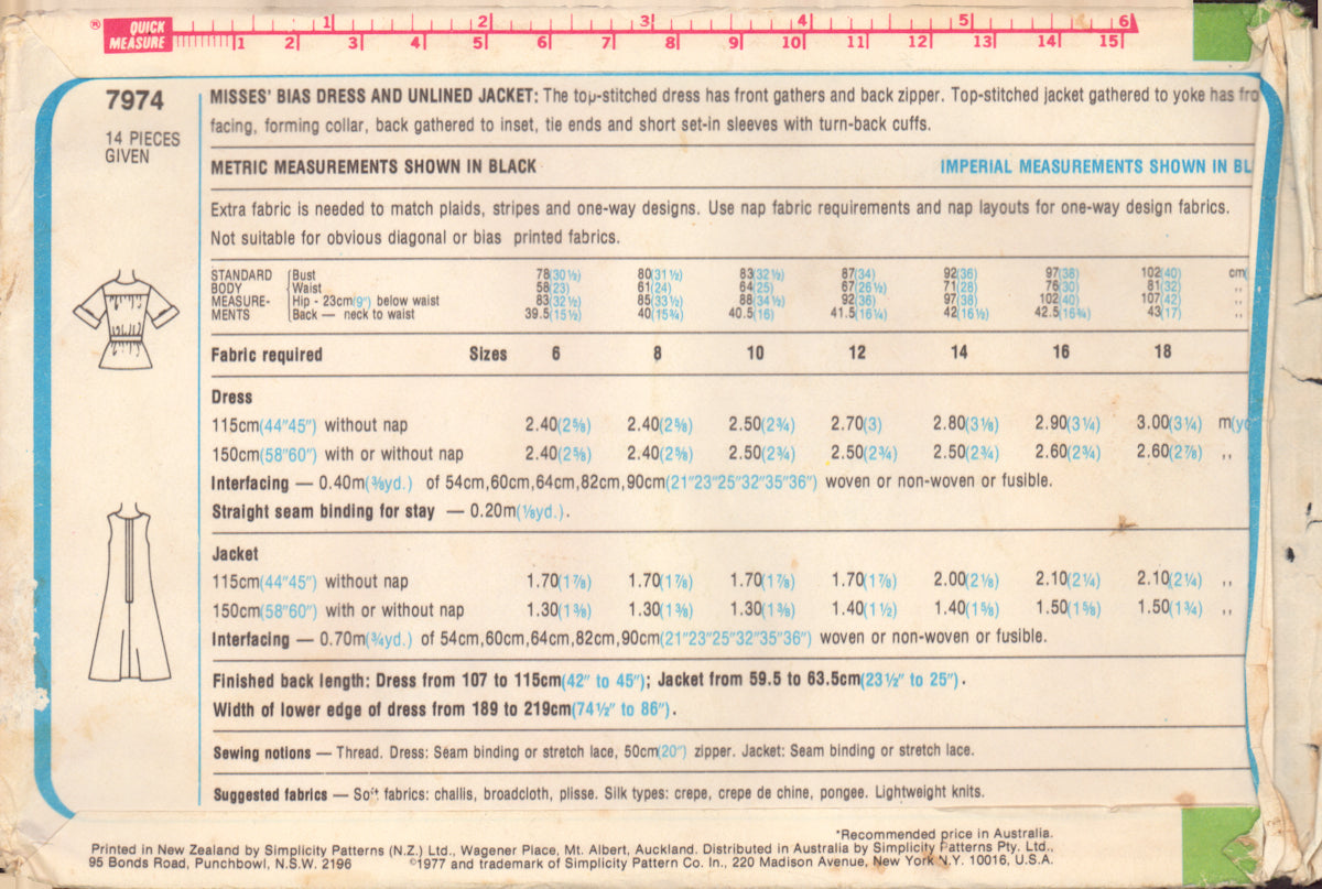 Simplicity 7974 Sewing Pattern Dress Jacket Size 8&10 Uncut, Factory F ...