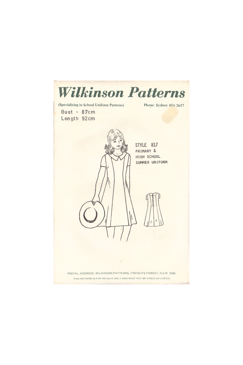 Wilkinson 817 Sewing Pattern, Primary & High School Summer Uniform, Bu ...