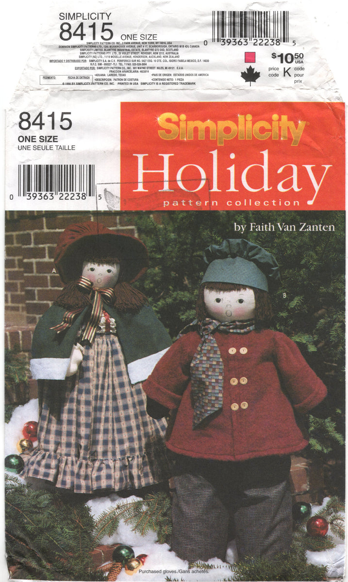 Simplicity 8415 Faith van Zanten 45" and 38" Christmas Caroling Dolls ...