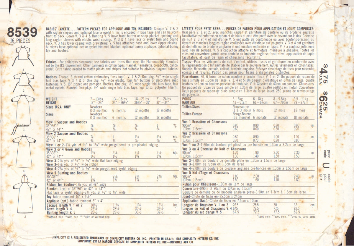 Simplicity 8539 Sewing Pattern, Babies' Layette, Size 1-3 months-18 mo ...