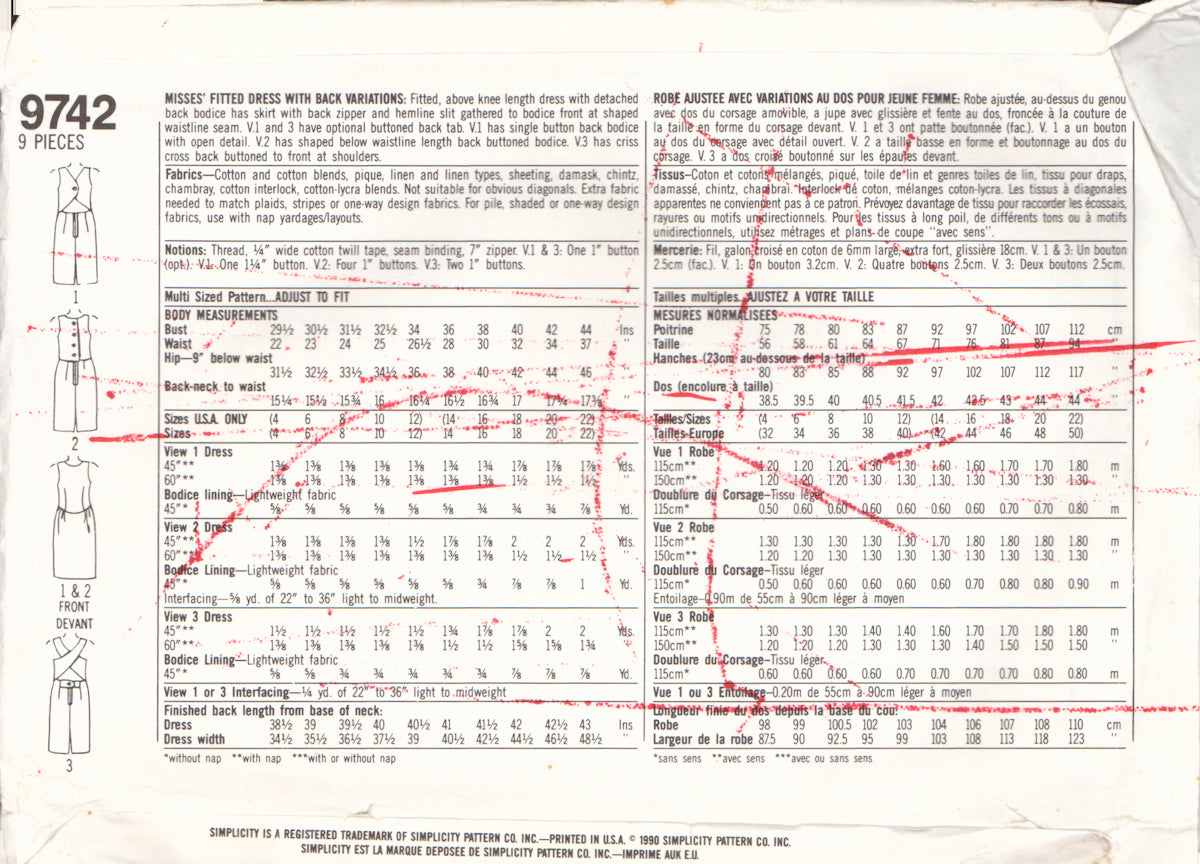 Simplicity 9742 Sewing Pattern, Fitted Dress With Back Variations, Siz ...
