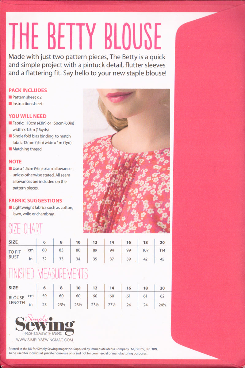 Simply Sewing The Betty Blouse Sewing Pattern Size 6-20 Uncut Factory ...
