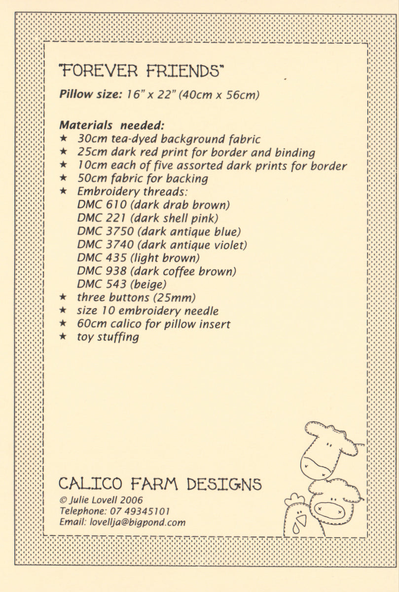 Calico Farm Designs "Forever Friends" Pillow Sewing Pattern, Bear Doll ...