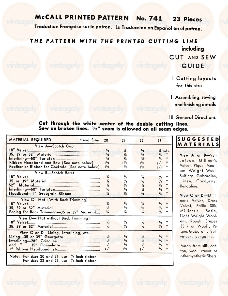 PDF Digital Download: 30s Women's Classic Scotch Caps and Berets, Head ...