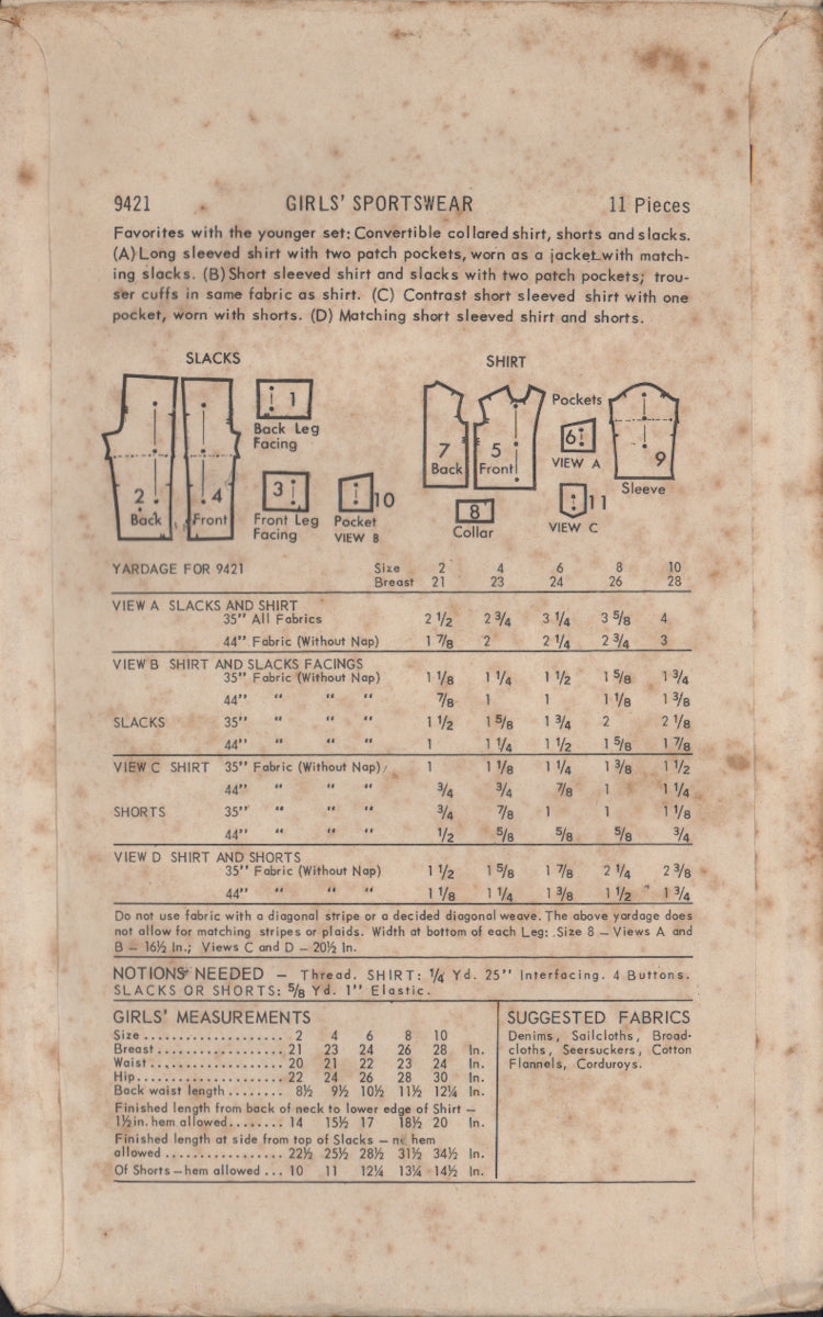 Butterick 9421 Sewing Pattern, Girls' Sportswear, Size 6, Pre-Cut, Com ...