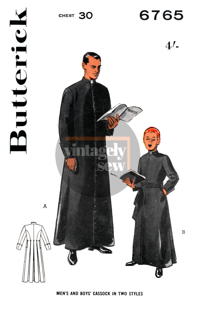 50s Men's or Boy's Classic Cassock in Three Styles, Various Sizes, But ...