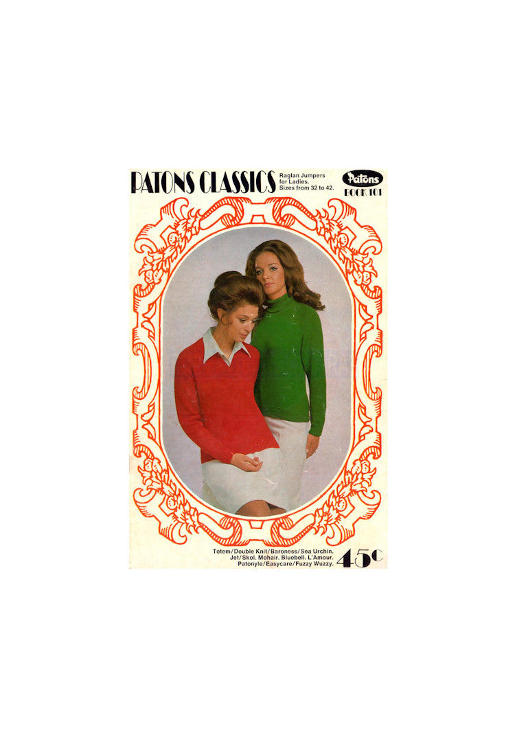 Patons 101 - Early 70s Knitting Patterns for Raglan Jumpers for Women ...