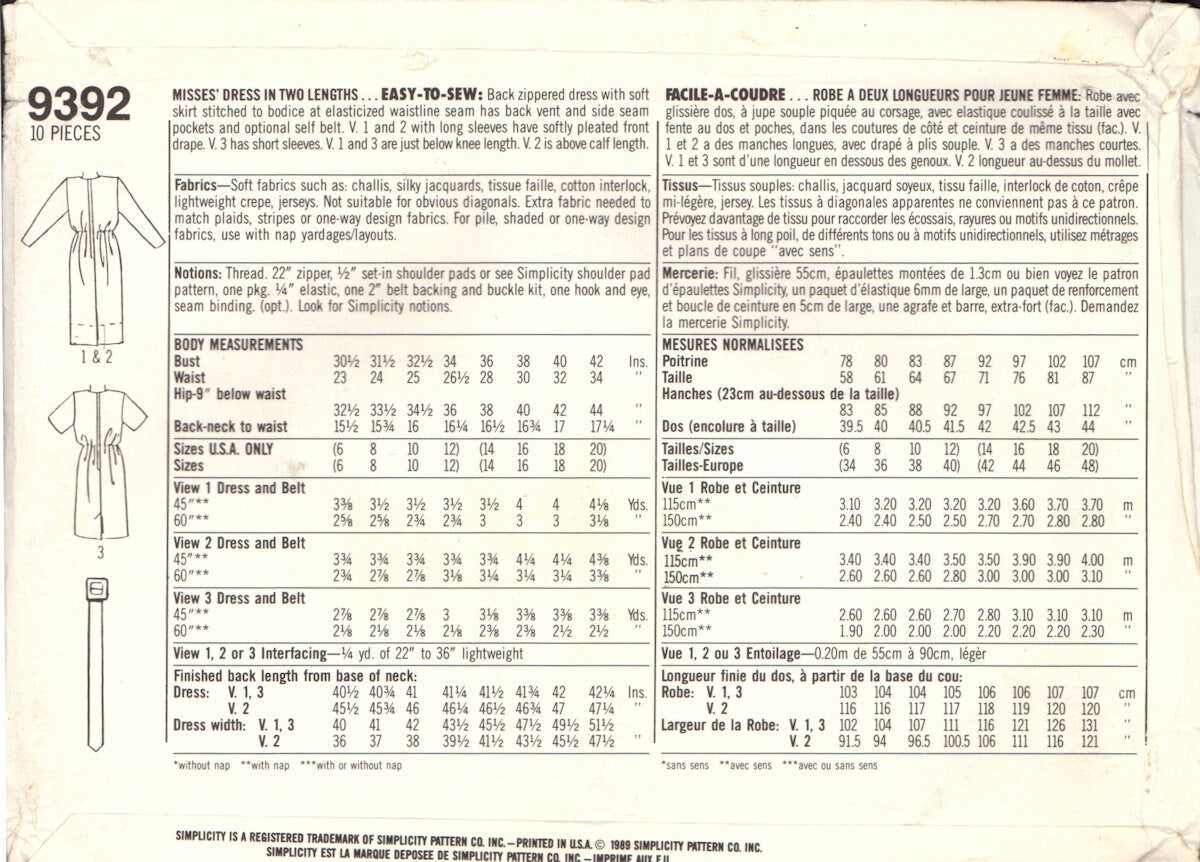 Simplicity 9392 Christie Brinkley Short or Long Sleeve Front Draped Dr ...
