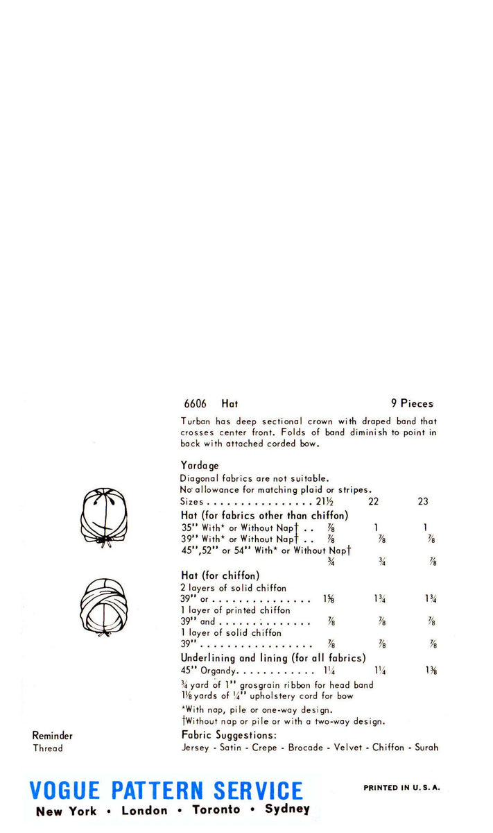 PDF Digital Download: 60s Turban Hat by Halston of Bergdorf Goodman, H ...