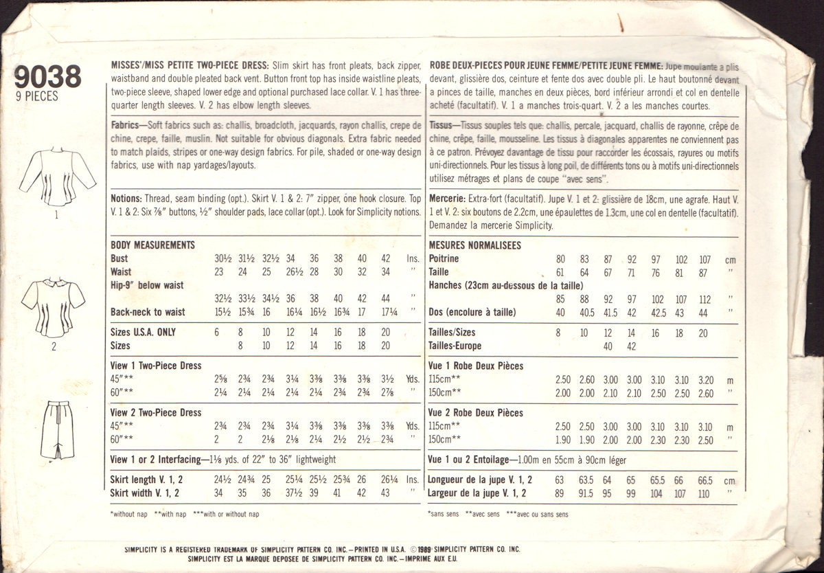 Simplicity 9038 Belle France Two Piece Peplum Dress with Sleeve Length ...