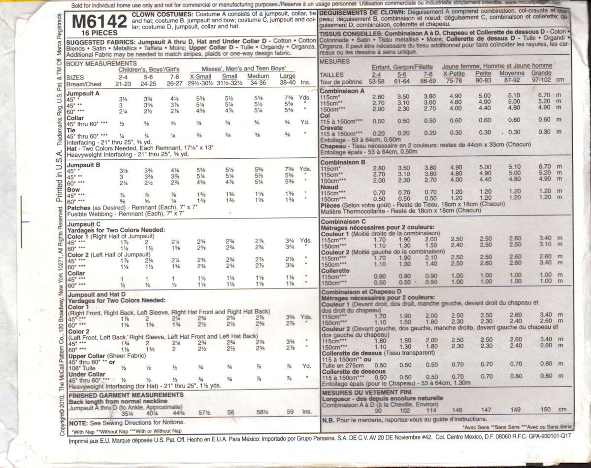 McCall's 6142 Child's Clown or Jester Costumes, Uncut, Factory Folded ...