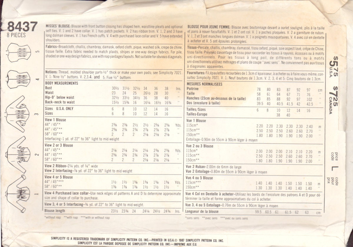 Simplicity 8437 Shaped Hem Blouse with Cap or Long Dolman Sleeves and ...