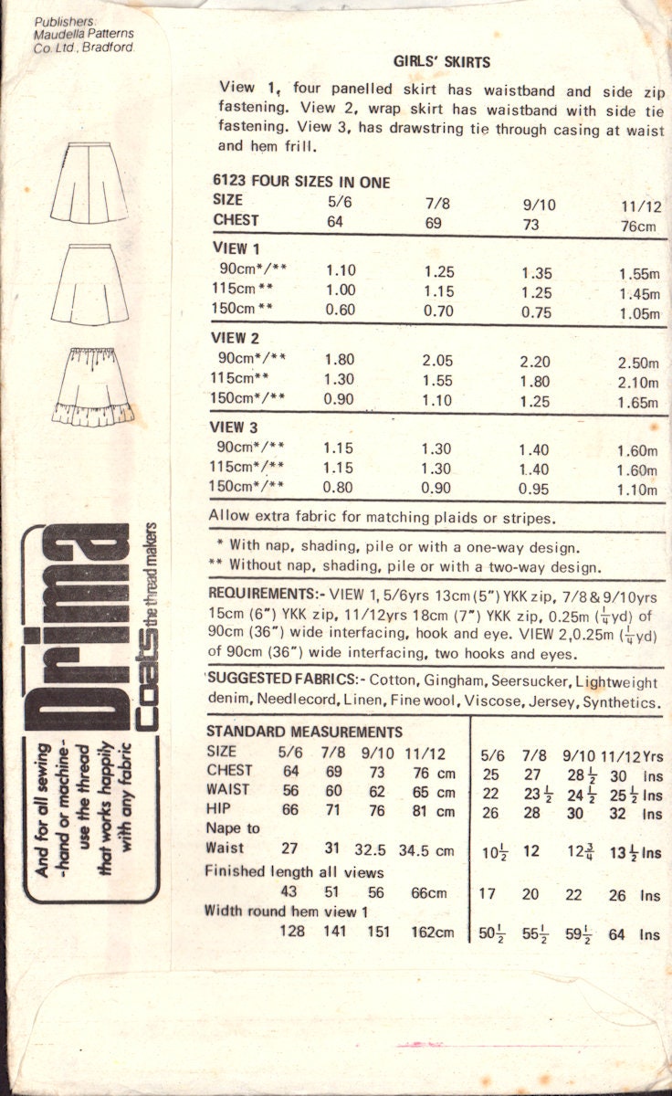 New Look 6123 Girls' Skirts, Sewing Pattern, Size 5/6 yrs, PARTIALLY C ...