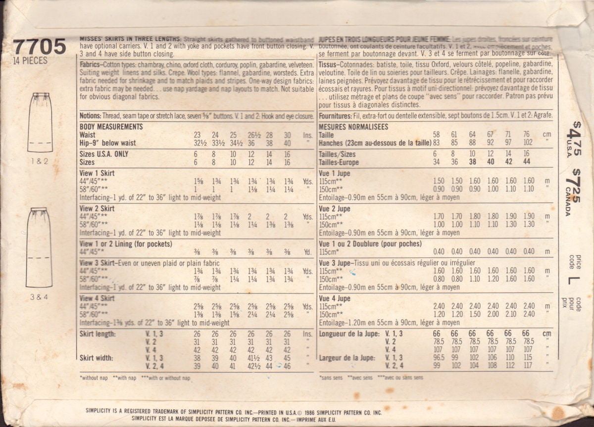 Simplicity 7705 Sewing Pattern, Skirts, Size 6-8-10, Uncut, Factory Fo ...