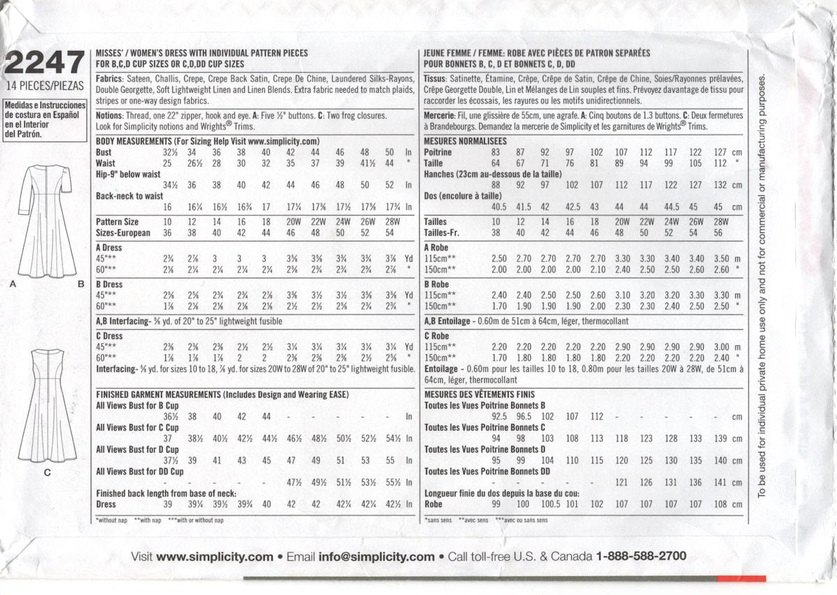 Simplicity 2247 Amazing Fit Dress with Sleeve Length and Cup Size Vari ...