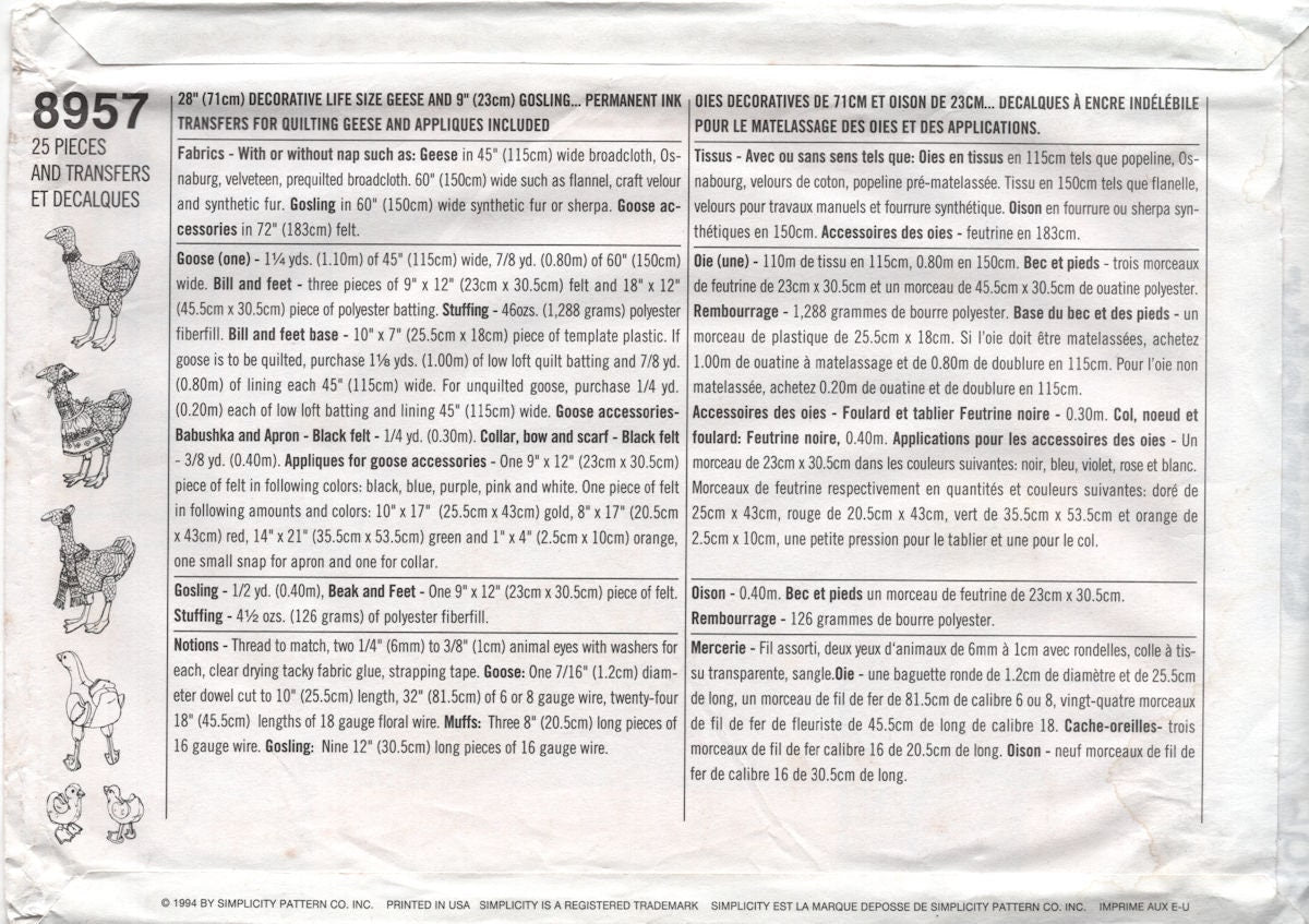 Simplicity 8957 28" (71 cm) Decorative Life Size Geese and 9" (23 cm ...