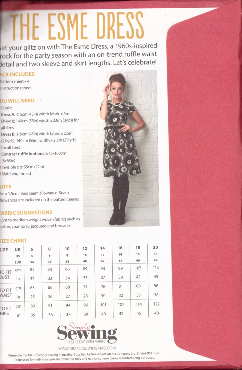 Simply Sewing - The Esme Dress, Sewing Pattern, Size 6-20, Uncut, Fact ...