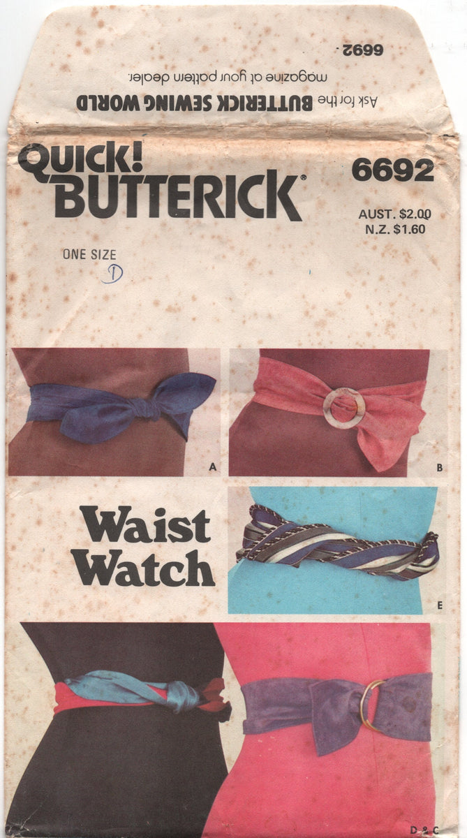 Butterick 6692 Shaped Belts Designed for Faux Leather and Suede Only ...