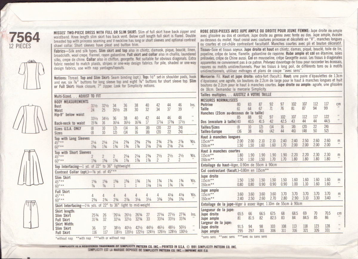 Simplicity 7564 Sewing Pattern, Dress and Skirt, Size 14-18, Uncut, Fa ...