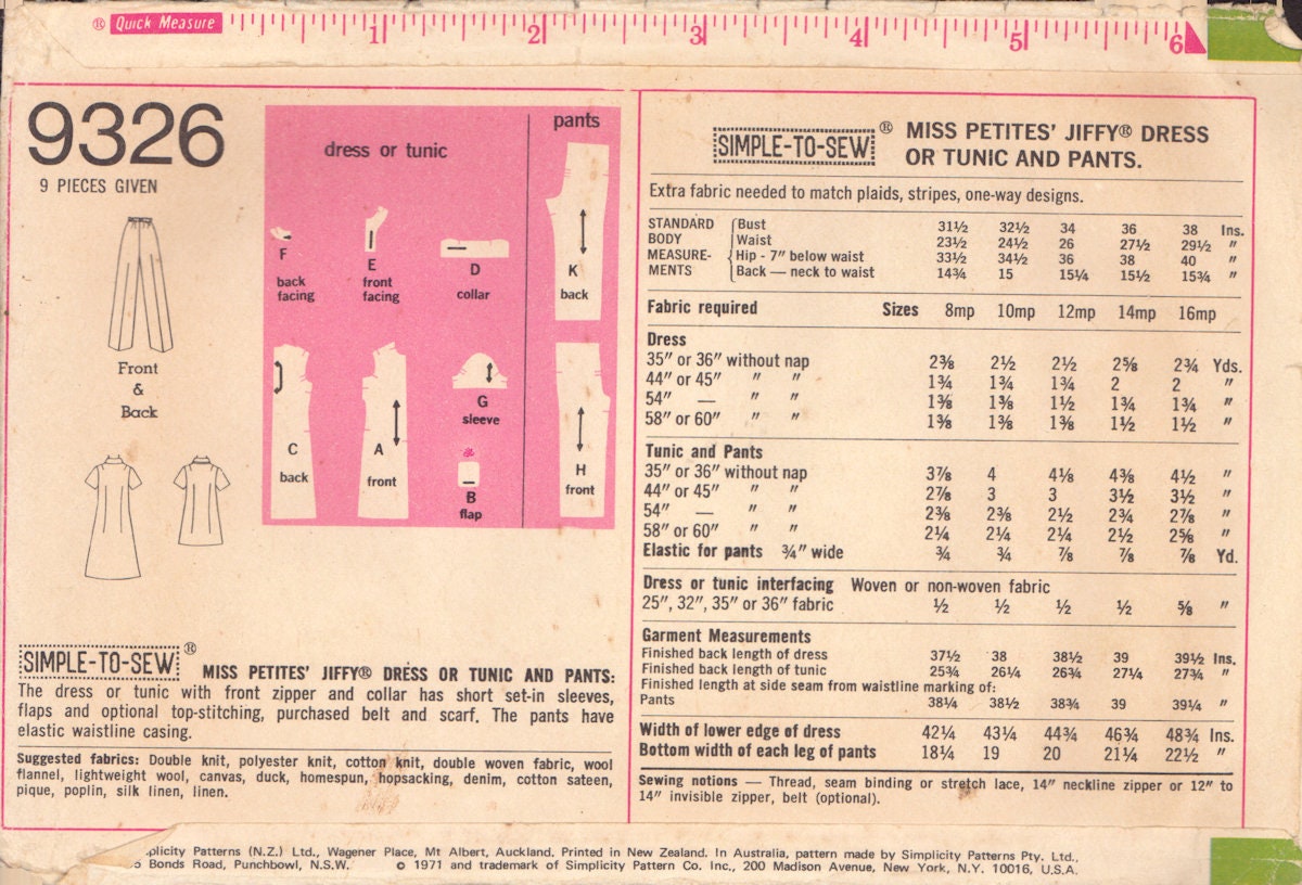 Simplicity 9326 Sewing Pattern, Dress or Tunic and Pants, Size 10, Cut ...