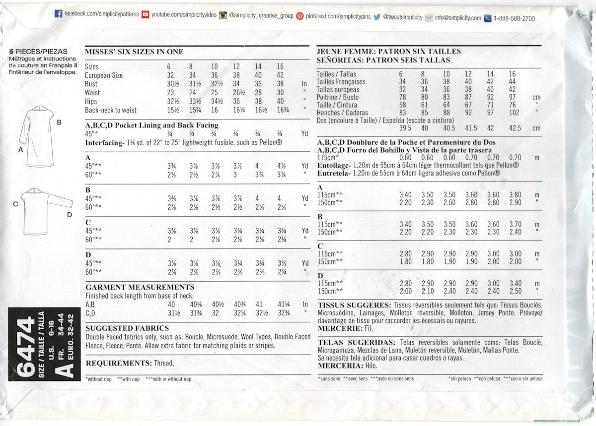 New Look 6474 Draped Coat or Vest, Uncut, Factory Folded, Sewing Patte ...