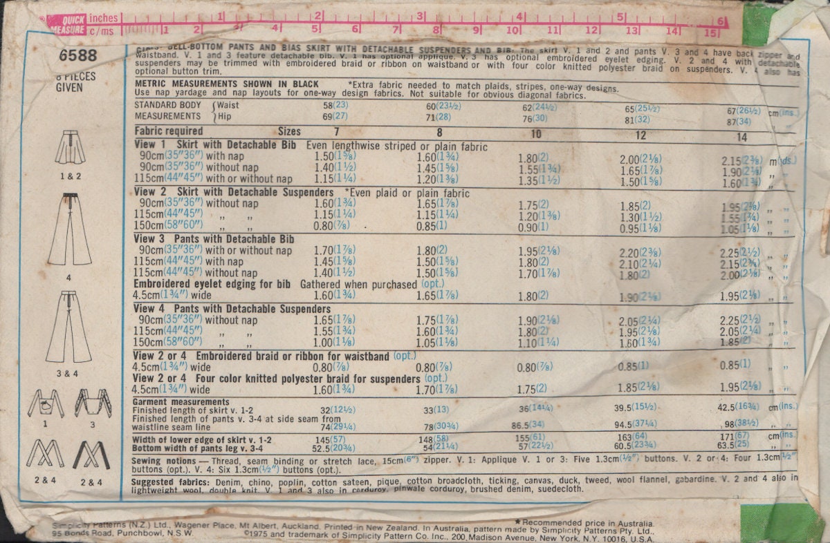 Simplicity 6588 Sewing Pattern, Girls' Pants and Skirt, Size 8, Cut, C ...